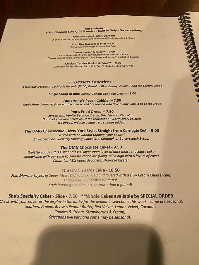 The dessert menu reads like a love letter to indulgence. "OMG" is right – they're not being dramatic, they're being accurate.