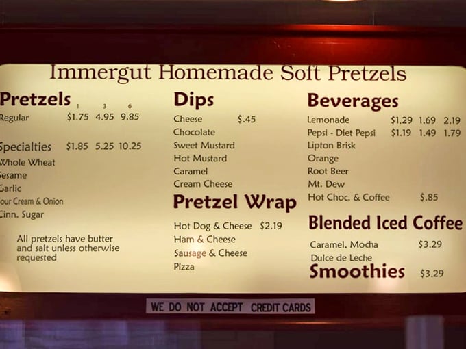 The menu board—a roadmap to happiness. Notice how they don't waste precious space on anything that isn't pretzel-adjacent.