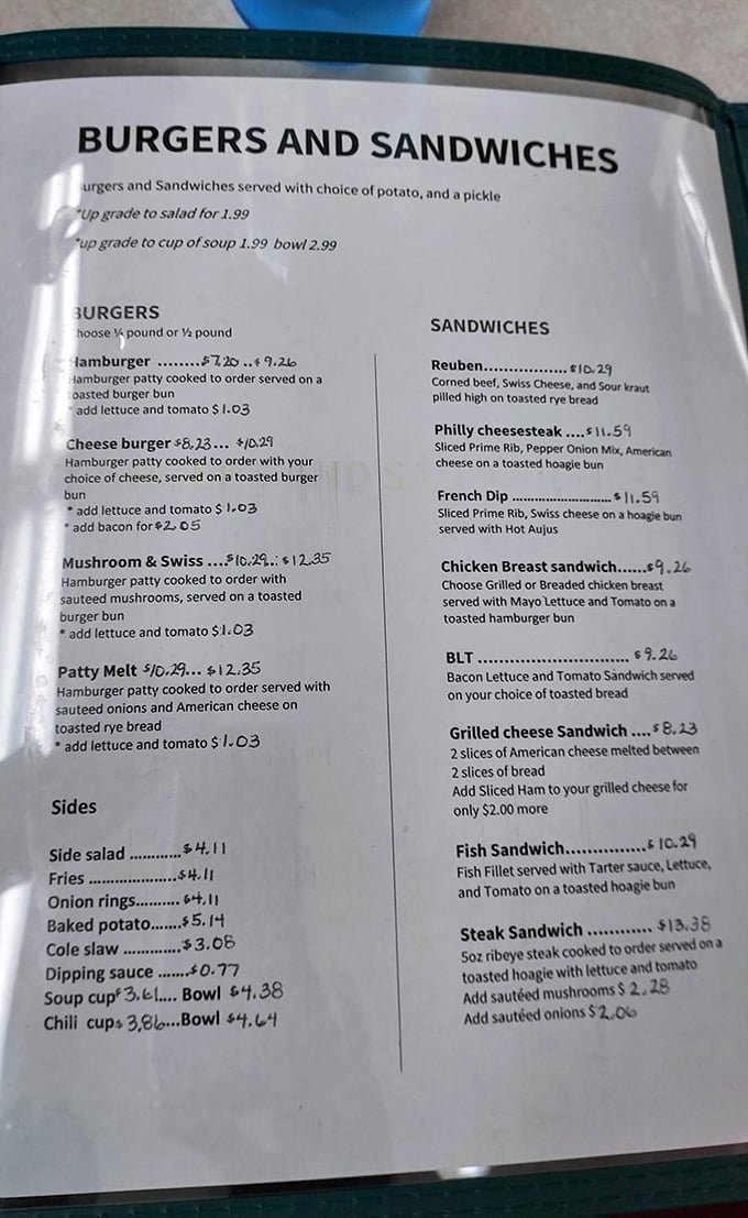 The menu reads like a love letter to Midwest comfort food—burgers, sandwiches, and all the fixings that make life worth living.