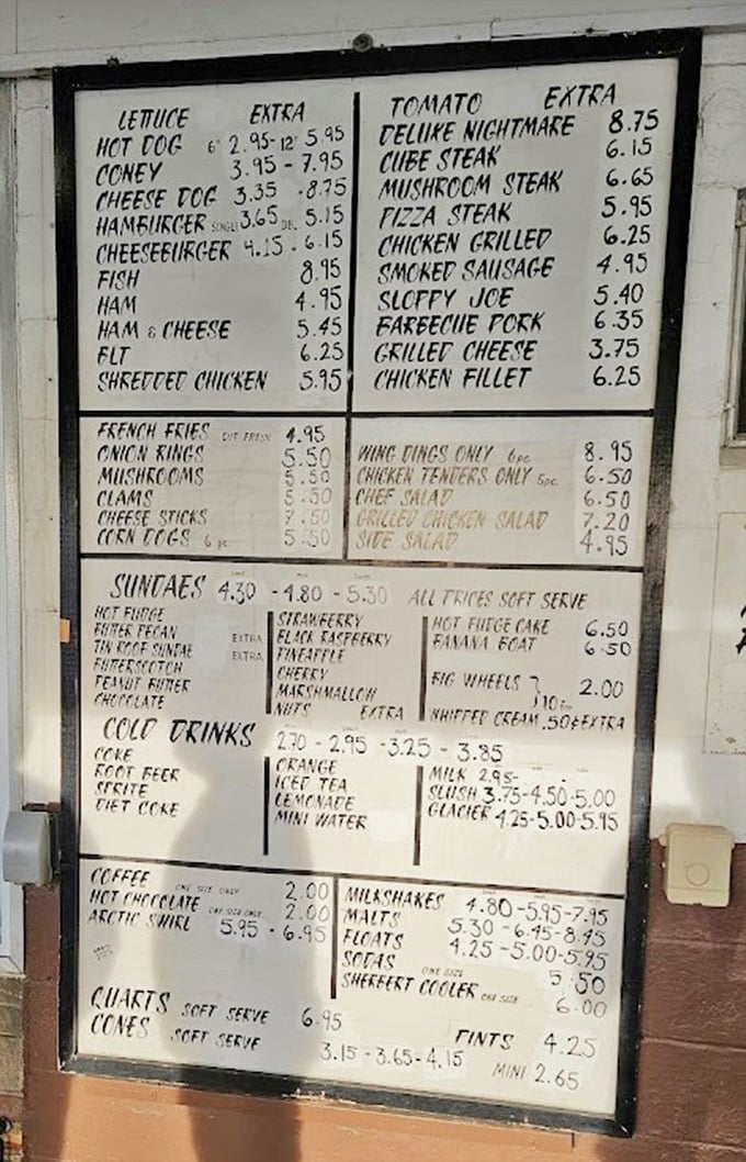 This handwritten menu board is a culinary declaration of independence – no fancy fonts or digital displays, just honest food at honest prices.