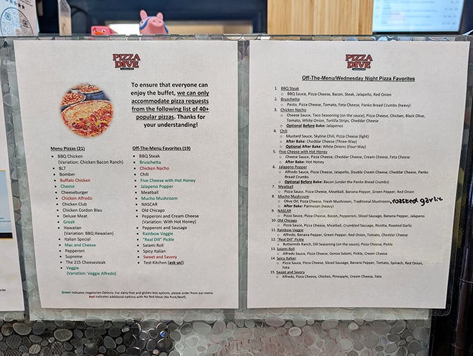 The menu board reveals the true character of any pizza joint – this one's packed with classics and creative specialties alike.