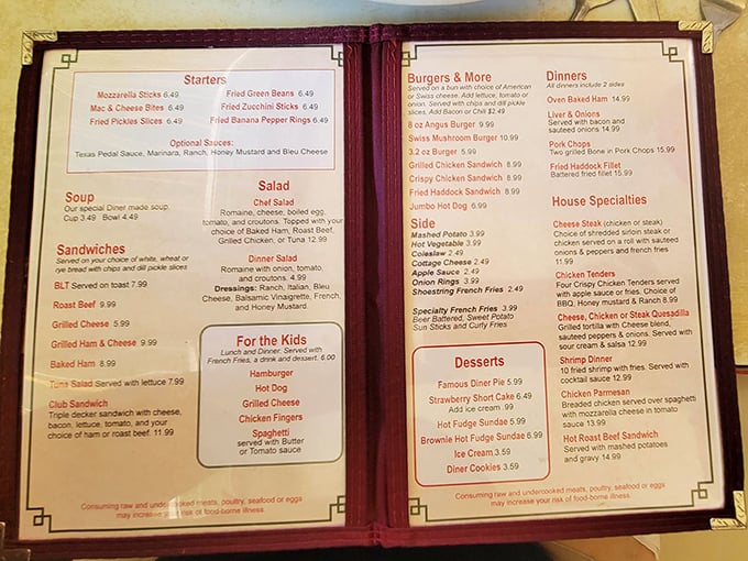 The menu reads like a greatest hits album of American comfort classics. No molecular gastronomy here, just the dishes that have been satisfying hungry Pennsylvanians for generations.