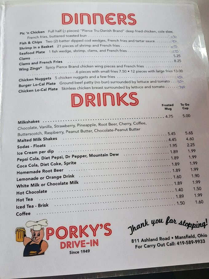 The menu reads like a love letter to American classics—burgers, shakes, and fried delights that have sustained generations of Ohioans.