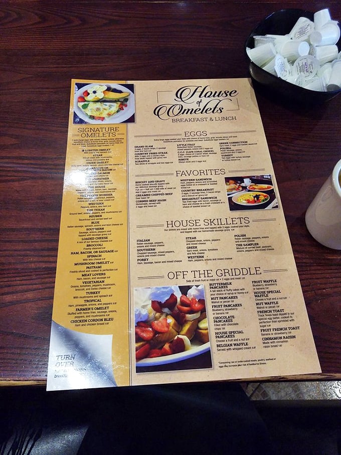 When a menu dedicates this much real estate to omelets, you know someone's taking eggs seriously here.