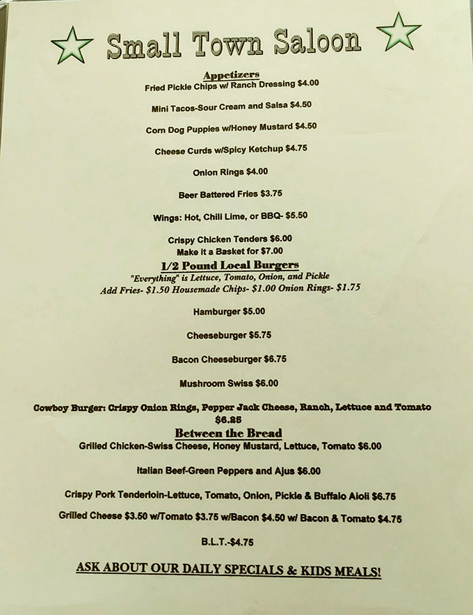 This no-frills menu tells you everything you need to know: real food, honest prices, and half-pound local burgers that mean business.