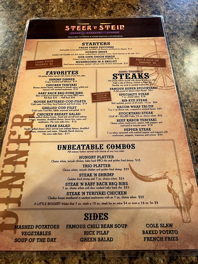 The menu reads like a love letter to carnivores—straightforward, unpretentious, and focused on what matters: perfectly prepared protein and satisfying sides.