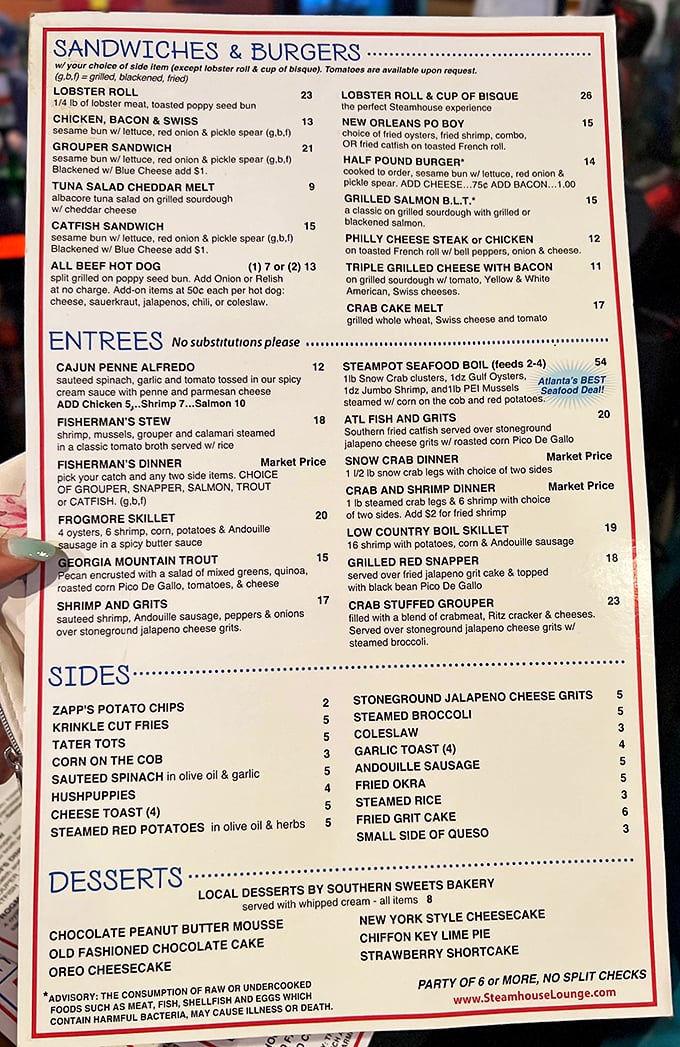 The menu reads like a love letter to seafood enthusiasts – notice how the lobster roll commands top billing for good reason.