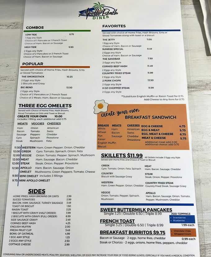 A menu that doesn't need fancy fonts or pretentious descriptions—just honest diner fare that speaks for itself. Decision paralysis has never been so delicious.