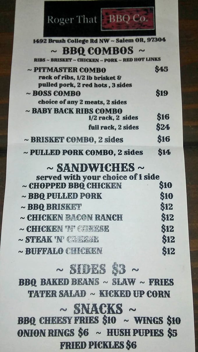 This menu isn't trying to win a poetry contest—it's a straightforward declaration of delicious intent. The Pitmaster Combo is basically a carnivore's vision board.