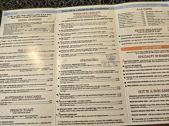 This menu isn't just extensive—it's a novel of breakfast possibilities with enough options to require a game plan before ordering.