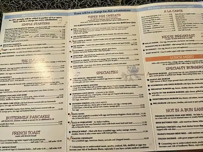 This menu isn't just extensive—it's a novel of breakfast possibilities with enough options to require a game plan before ordering.