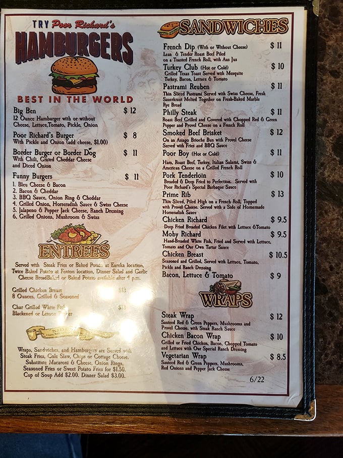 This menu isn't just a list of food—it's a roadmap to happiness. The "Hamburgers Best in the World" claim isn't Missouri modesty.