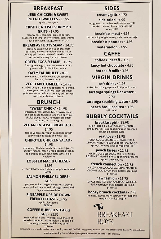This menu isn't just a list of options—it's a roadmap to breakfast nirvana. The hardest part? Choosing just one destination.