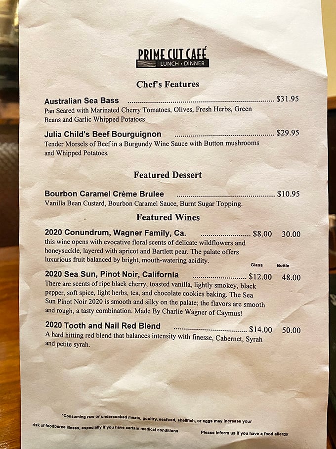 The menu reads like a love letter to classic American cuisine, with Julia Child's Beef Bourguignon making a special guest appearance among the standouts.