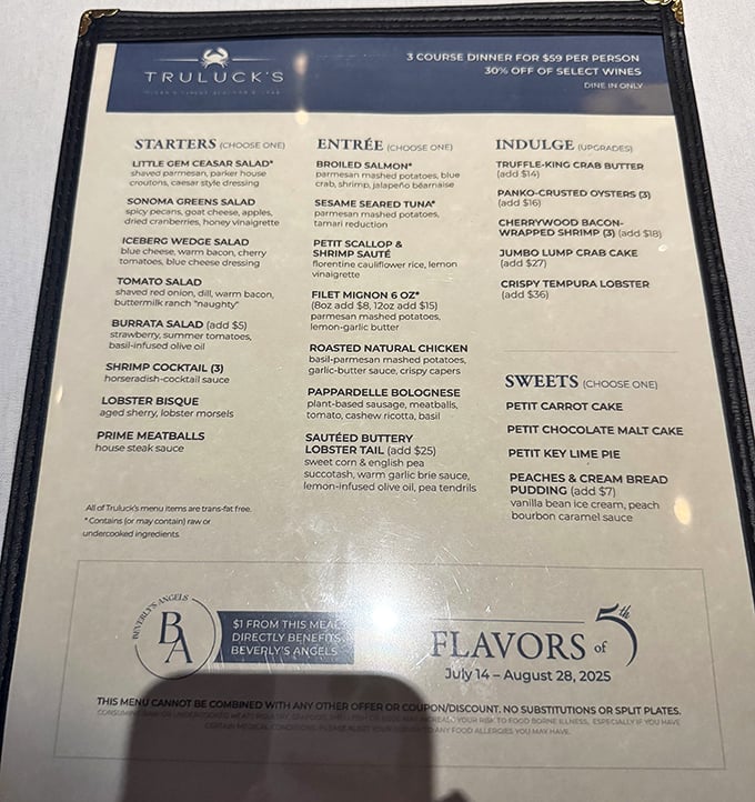 A menu that reads like a love letter to seafood and steak lovers. Decision paralysis has never been so delicious.
