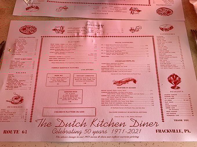 This menu isn't just a list of food—it's a historical document of American comfort cuisine that's survived trends and food fads.
