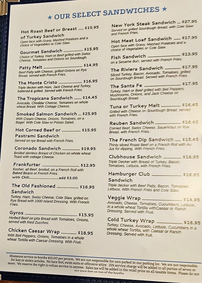 This menu isn't just a list of food—it's a roadmap to comfort, with each sandwich promising a journey to satisfaction. 