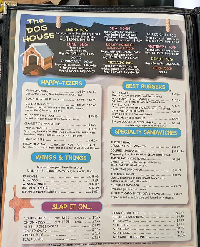 The menu reads like a love letter to casual coastal cuisine. Decisions this difficult should come with a therapist on standby.