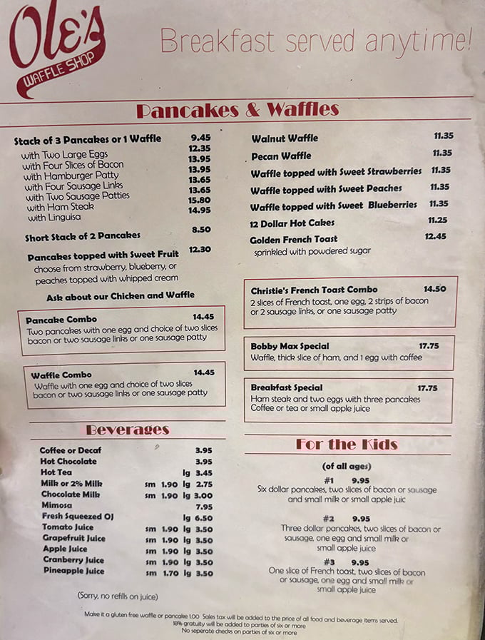 A menu that doesn't need fancy fonts or pretentious descriptions – just honest breakfast favorites that have stood the test of time.