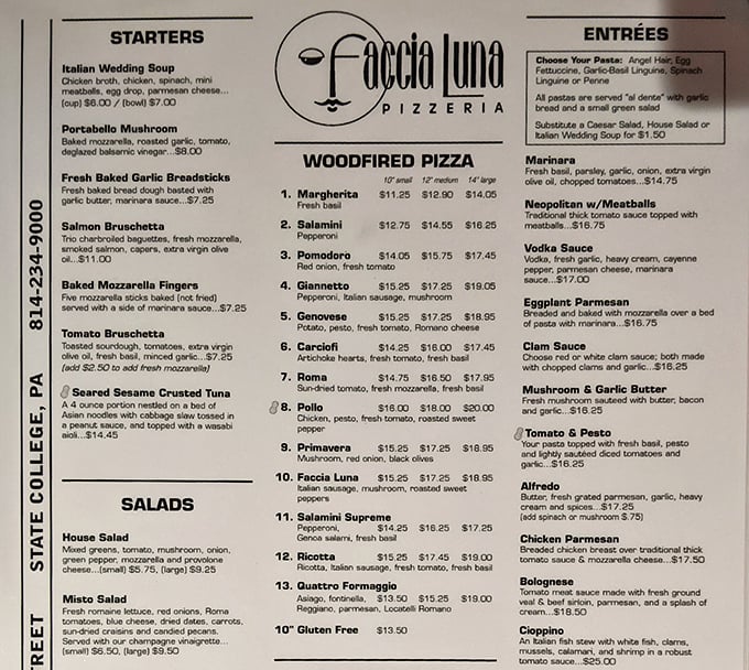 The menu reads like a love letter to Italian cuisine – simple, straightforward, and promising the kind of satisfaction only wood-fired perfection delivers.