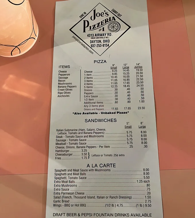 The menu at Joe's doesn't need fancy fonts or pretentious descriptions—just straightforward options for when hunger demands satisfaction.