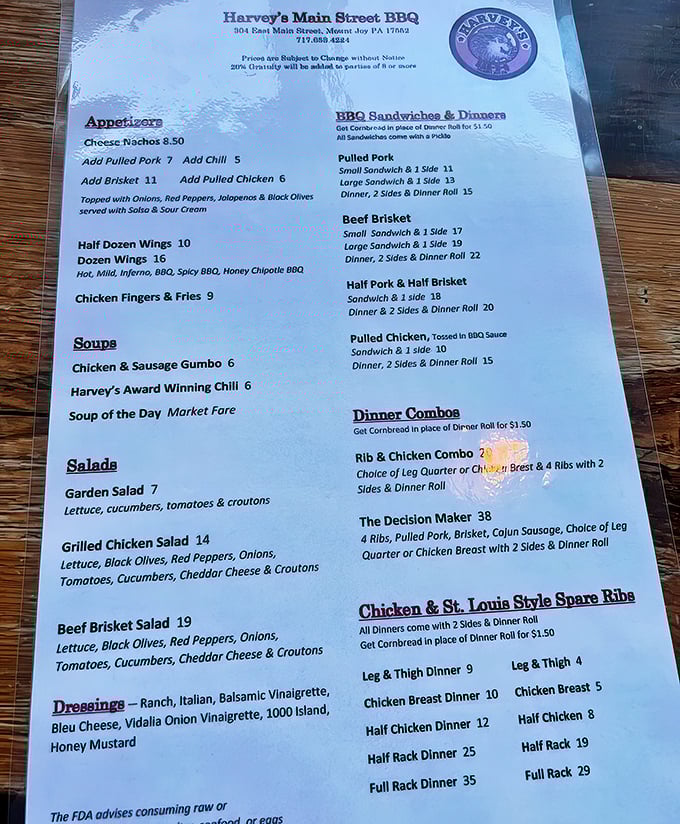 The menu reads like a love letter to smoked meats. "The Decision Maker" combo is aptly named—deciding what NOT to order is the real challenge.