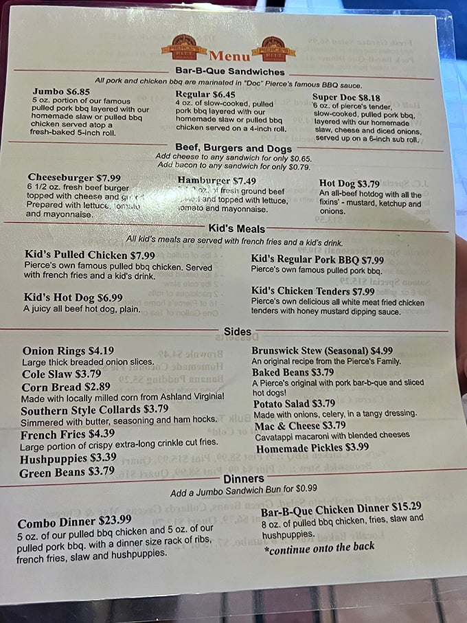 A menu that doesn't need fancy fonts or pretentious descriptions—just straightforward offerings of what might be the most honest food in America.