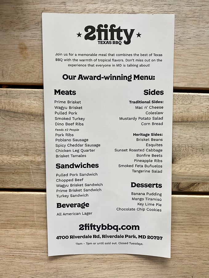 The menu reads like a carnivore's love letter—each item a promise of smoky perfection that makes vegetarians question their life choices.