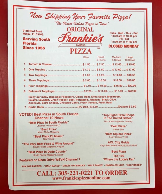 The menu reads like a love letter to pizza simplicity – no truffle oil or fancy ingredients, just the classics that have kept locals coming back since Eisenhower.