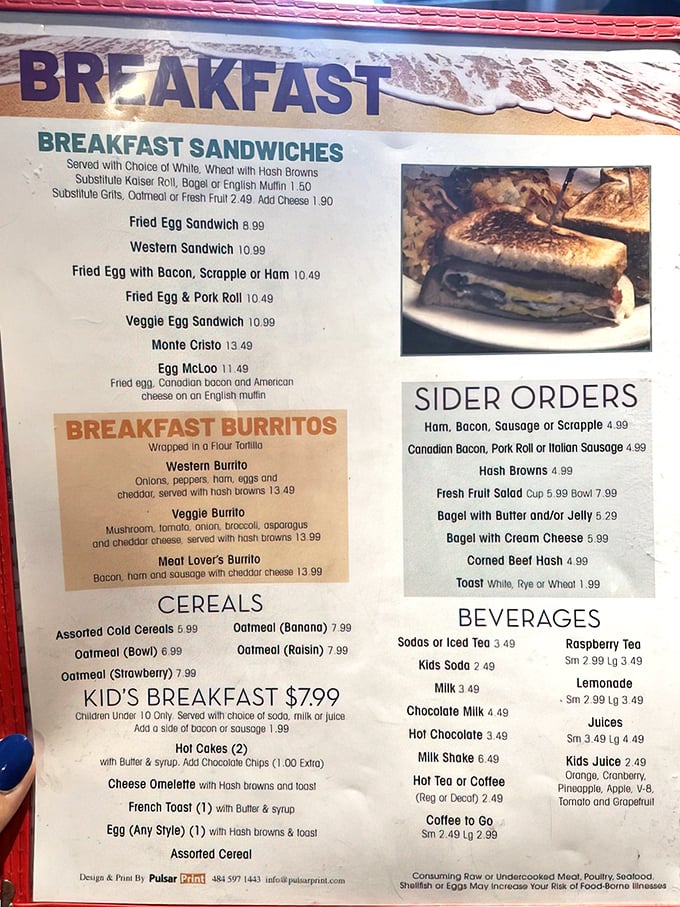The breakfast menu that launched a thousand food comas. Those breakfast burritos aren't messing around.