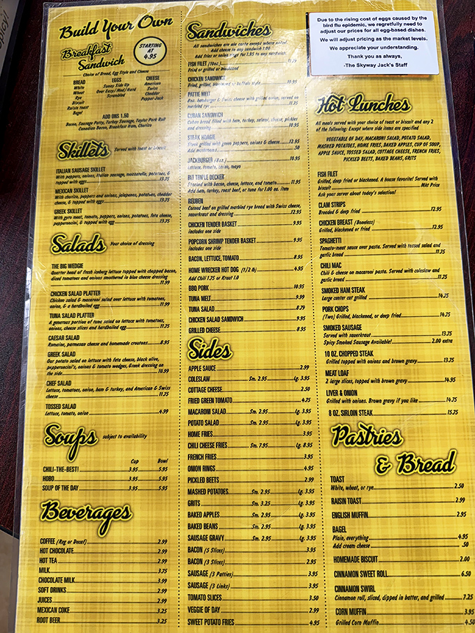 This well-worn menu tells stories of countless Florida mornings, offering everything from build-your-own breakfast sandwiches to hot lunches that grandmother would approve.