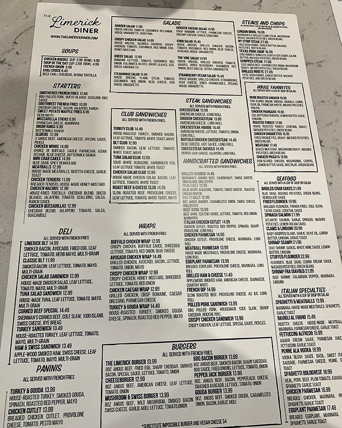 This menu isn't just extensive—it's a novel with a happier ending than most literature. The club sandwich section deserves its own table of contents.