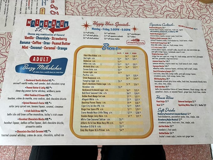 The menu reads like a love letter to American classics, with boozy milkshakes that make adulting worth the wait.
