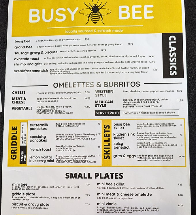 The menu reads like a love letter to breakfast classics, with skillets, benedicts, and griddle specialties that make decision-making deliciously difficult.