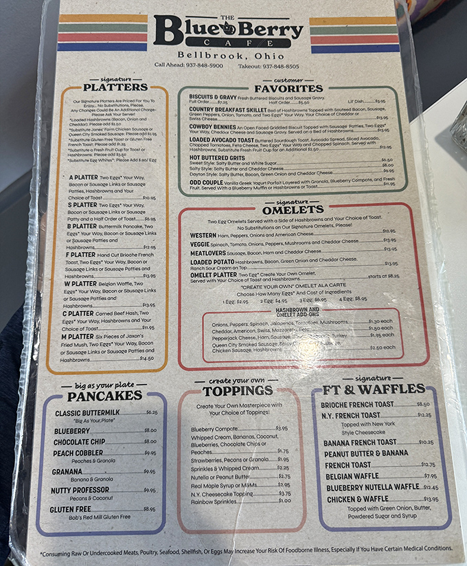 This menu isn't just a list of options – it's a roadmap to breakfast nirvana. Study it like you're cramming for the most delicious exam ever.
