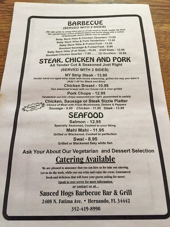 The menu reads like barbecue poetry—simple, honest offerings that don't need fancy descriptions when the smoking technique does all the talking.