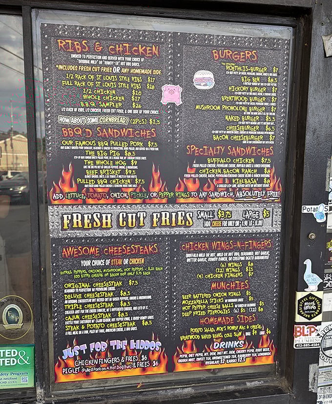 This flame-decorated menu board tells the delicious truth – BBQ isn't just a meal here, it's a full-blown flavor manifesto.