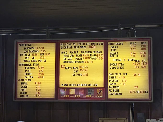 This illuminated menu board is the barbecue equivalent of the Dead Sea Scrolls – ancient wisdom that hasn't needed changing for decades.
