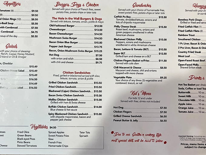 A menu that reads like a love letter to Southern comfort food. No foam, no deconstructed anything – just honest dishes that grandmother would recognize.