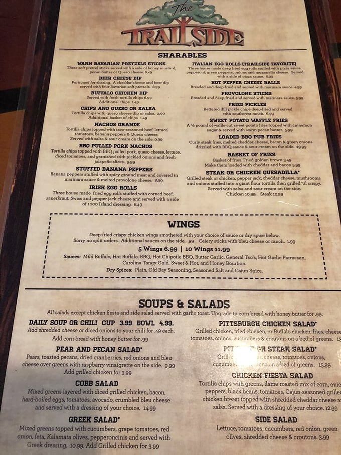 A menu that reads like a love letter to hungry travelers – where "Sharables" aren't just appetizers, they're the beginning of stories you'll tell later.