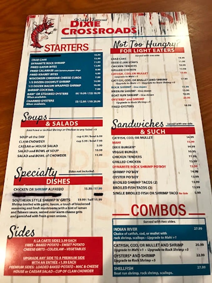 The menu reads like a love letter to Florida's waters. "Dynamite Rock Shrimp" isn't just a name—it's a promise that your taste buds are about to experience fireworks.