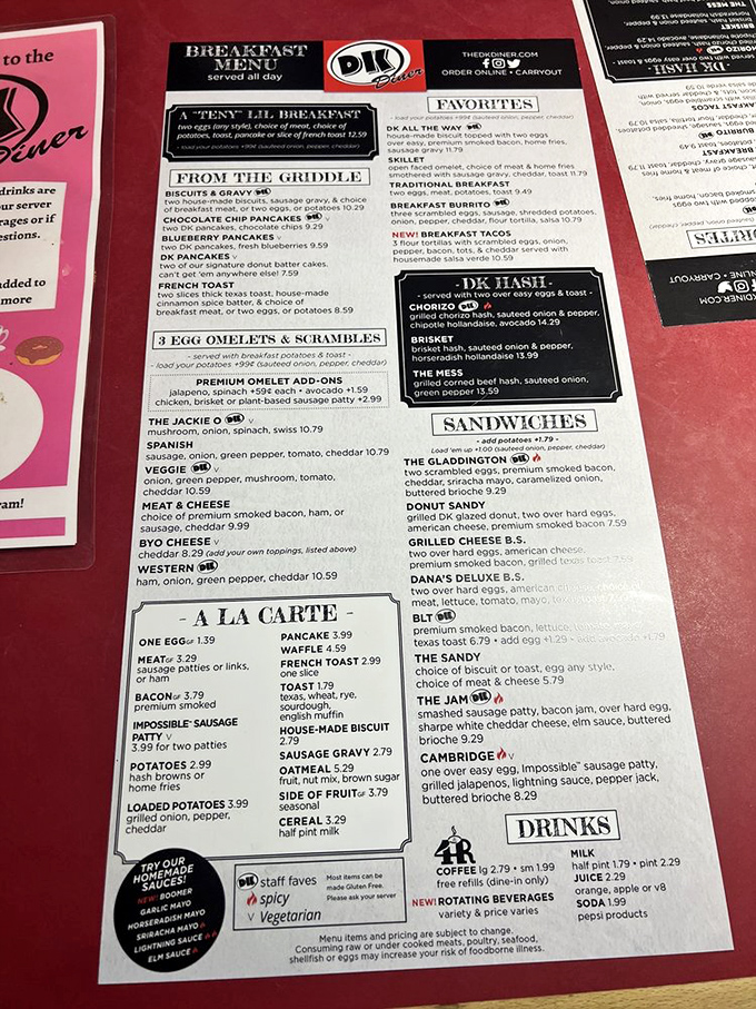A menu that doesn't need fancy fonts or pretentious descriptions – just straightforward breakfast promises that will be deliciously kept.