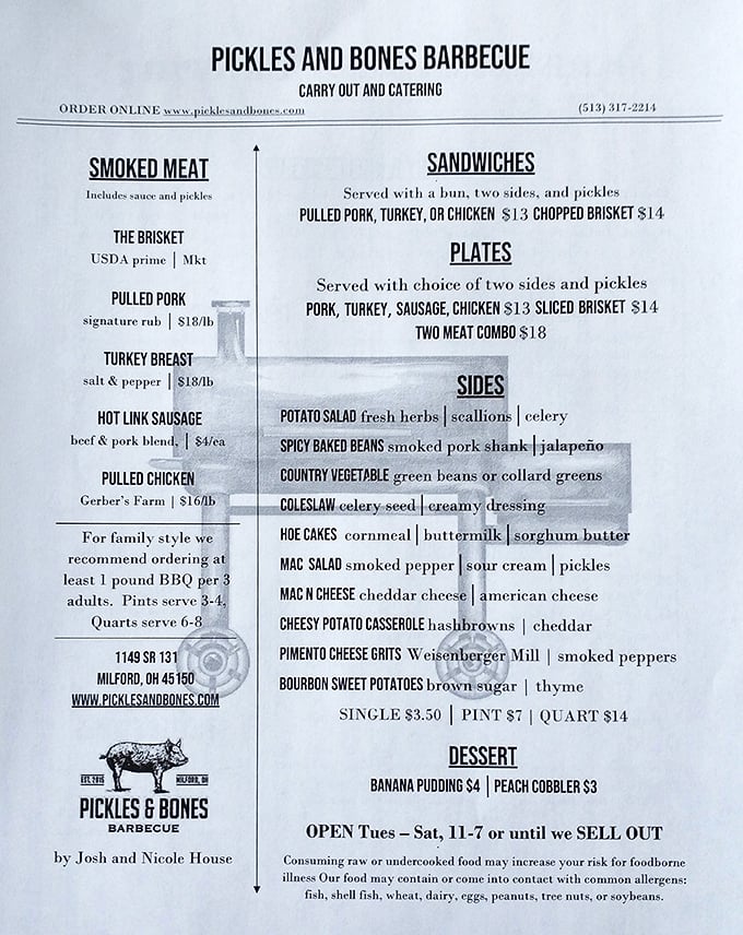 This menu isn't just a list—it's a roadmap to happiness. Each item represents hours of smoking dedication and generations of barbecue wisdom.