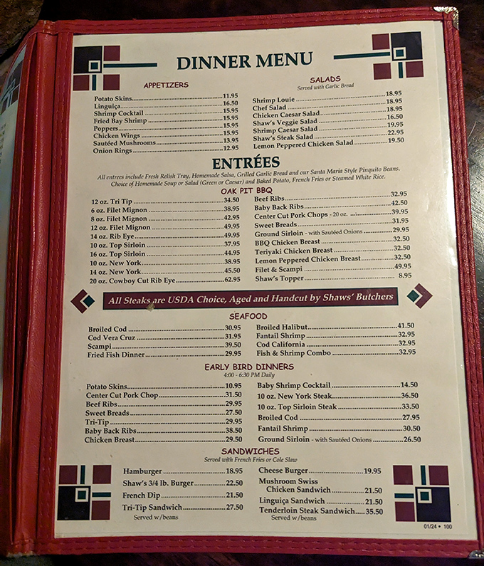 This menu isn't just a list of options—it's a love letter to carnivores. The "Oak Pit BBQ" section should come with a warning: "May cause involuntary drooling."