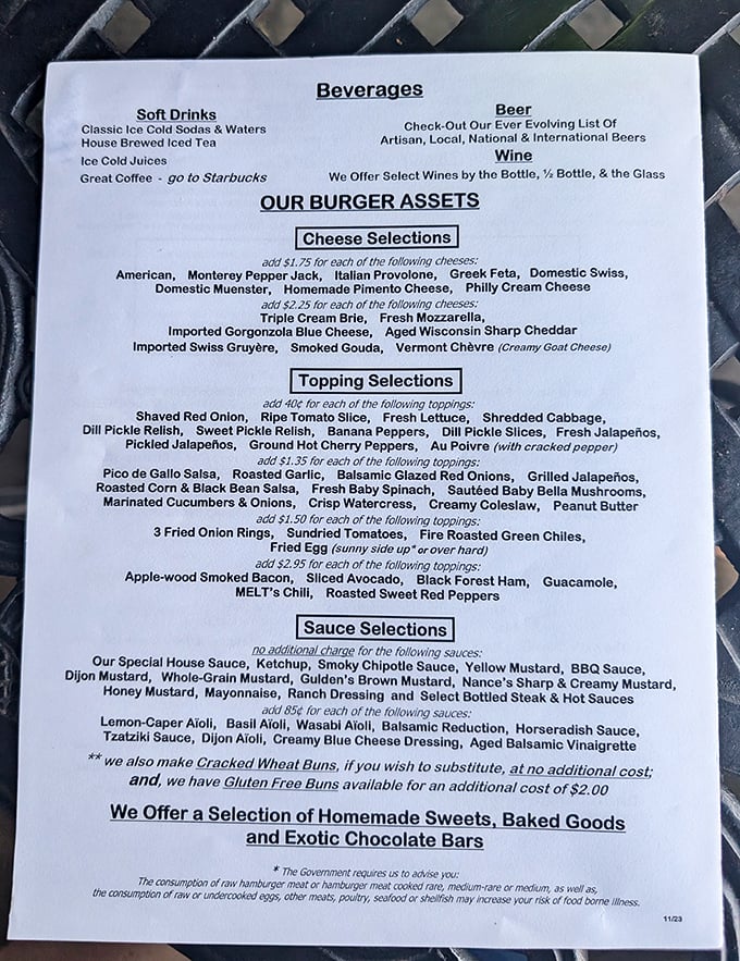 Not so much a menu as a declaration of burger independence. With this many options, indecision becomes your only problem.