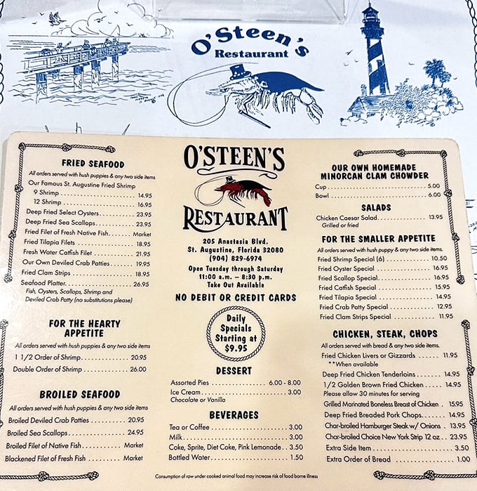 The menu at O'Steen's is like a greatest hits album of coastal Florida cuisine—every track is a chart-topper.