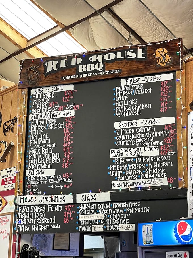 The chalkboard menu tells you everything you need to know—this place means business when it comes to BBQ, with options for every carnivorous craving.