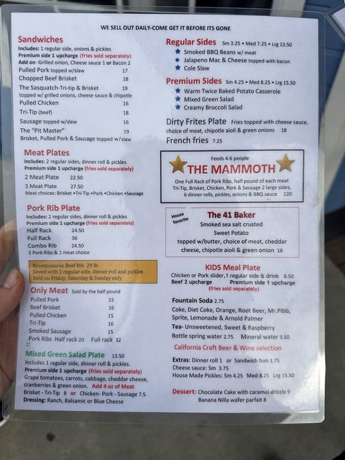 The menu reads like poetry to carnivores. "We sell out daily" isn't a marketing ploy—it's a fair warning to arrive early.