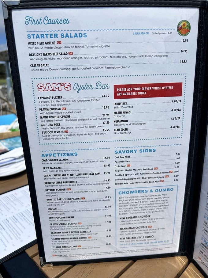 The menu reads like a love letter to the ocean—each item promising a different way to fall head over heels for seafood.