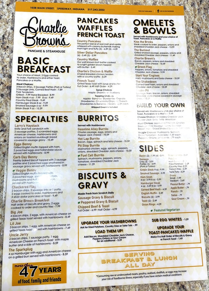 The menu reads like a love letter to breakfast classics—each item promising the comfort of tradition with the excitement of perfect execution.